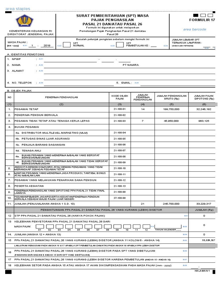 SPT Masa PPH Pasal 21-26 (1721 Induk) (UTS) | PDF