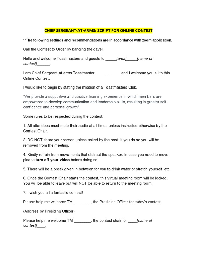 Chief Sergeant-At-Arms - Script For Online Contest PDF | PDF ...