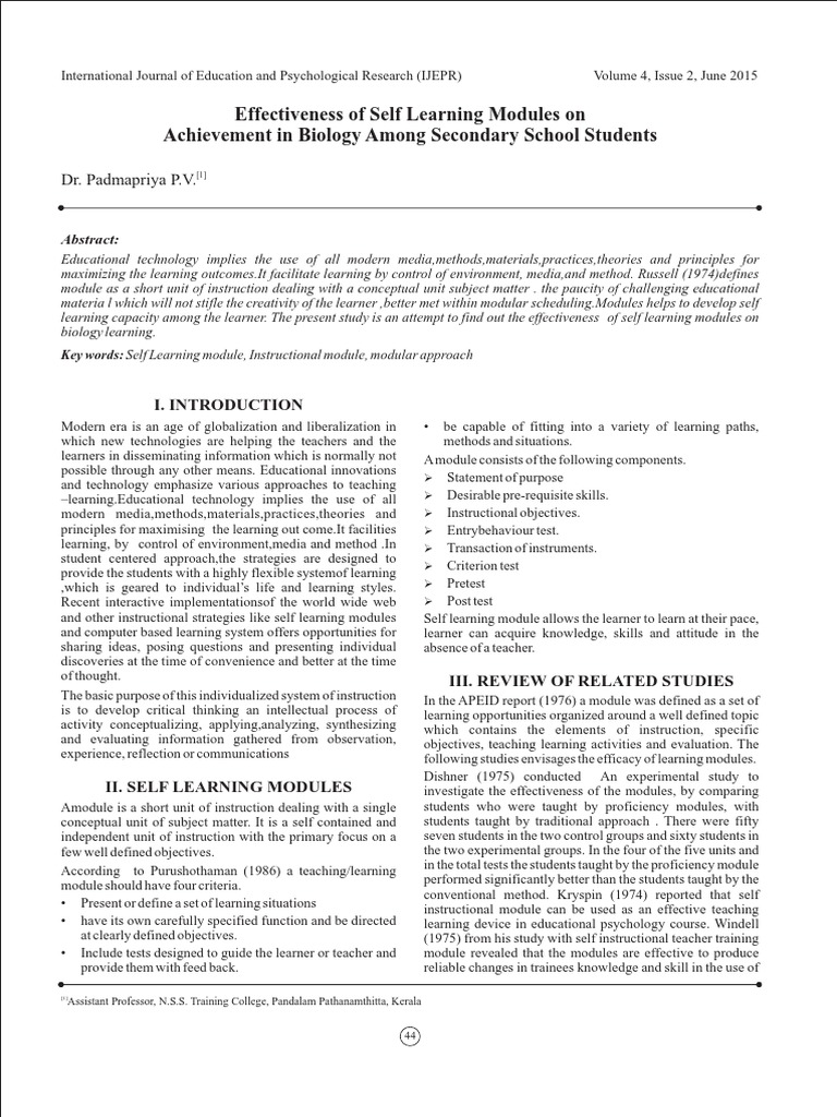 Effectiveness of Self Learning Modules | PDF | Educational Technology ...
