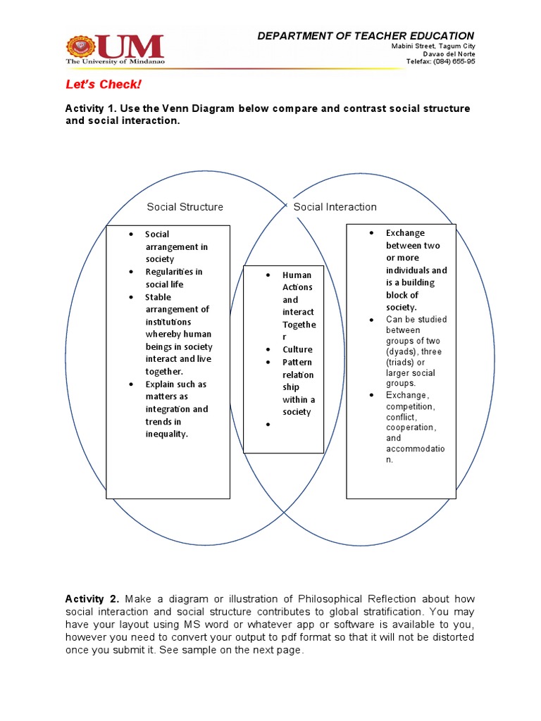 Let's Check!: Activity 1. Use The Venn Diagram Below Compare and ...