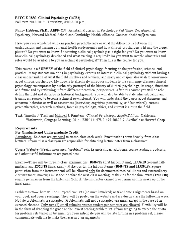 Harvard Clinical Psych Syllabus 2018 | PDF | Clinical Psychology ...