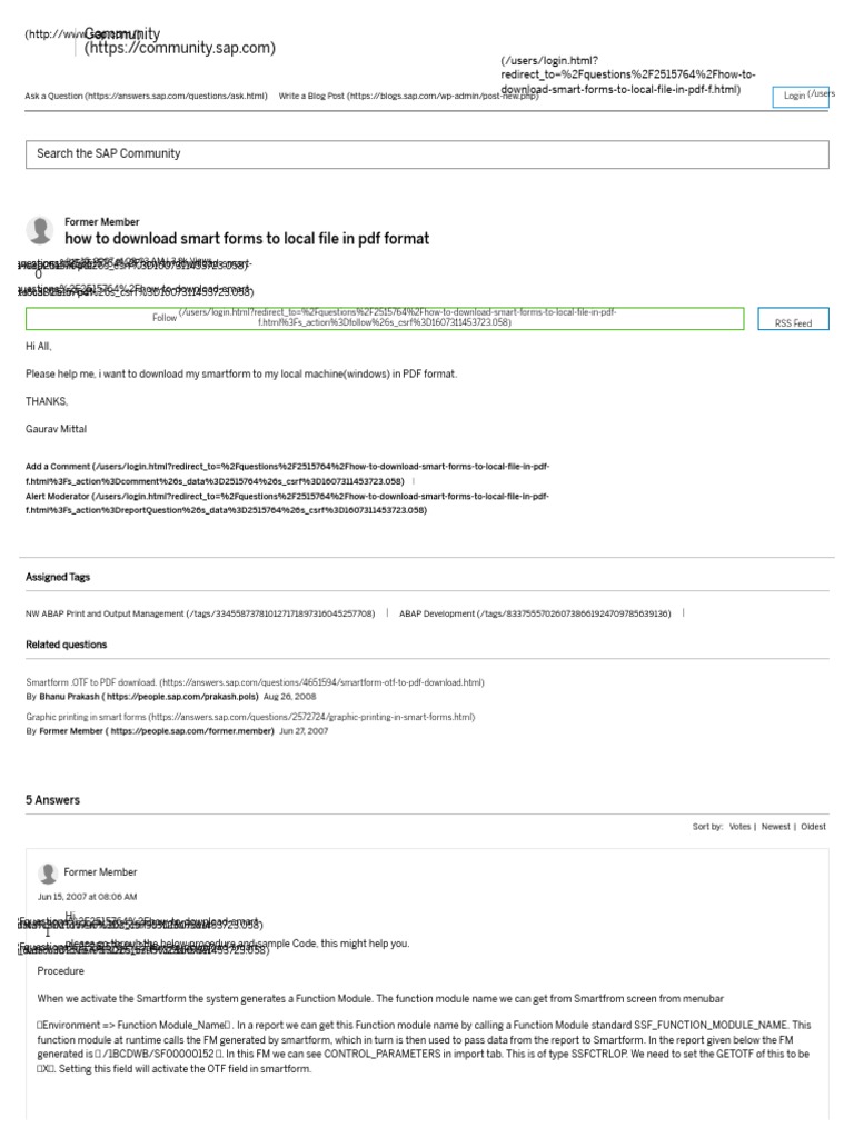 How To Download Smart Forms To Local File in PDF Format - SAP Q&A | PDF | Parameter (Computer ...