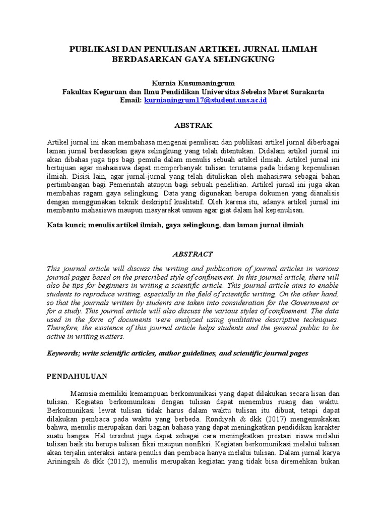 Penulisan Artikel Jurnal Ilmiah Berdasarkan Gaya Selingkung | PDF