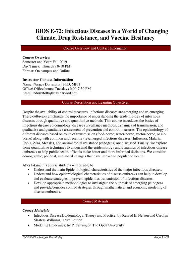 BIOS E72 Syllabus | PDF | Epidemiology | Infection