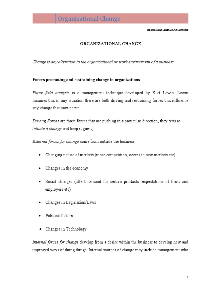Organizational Change | PDF | Force | Organizational Behavior