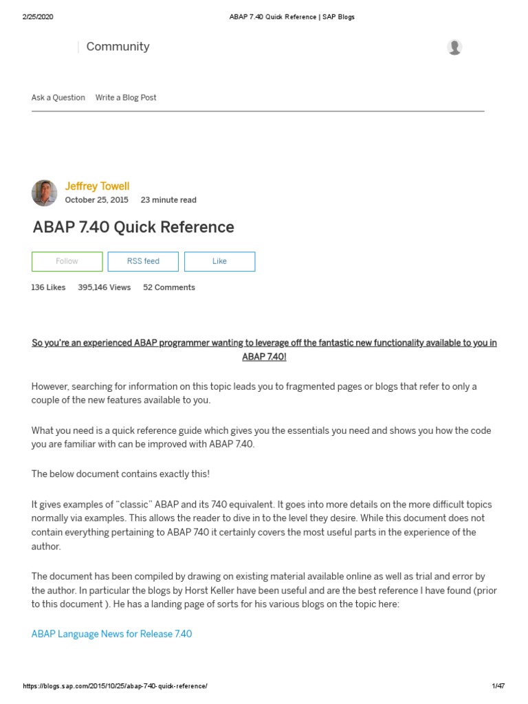 ABAP 7.40 Quick Reference - SAP Blogs | PDF | String (Computer Science) | Computer Programming