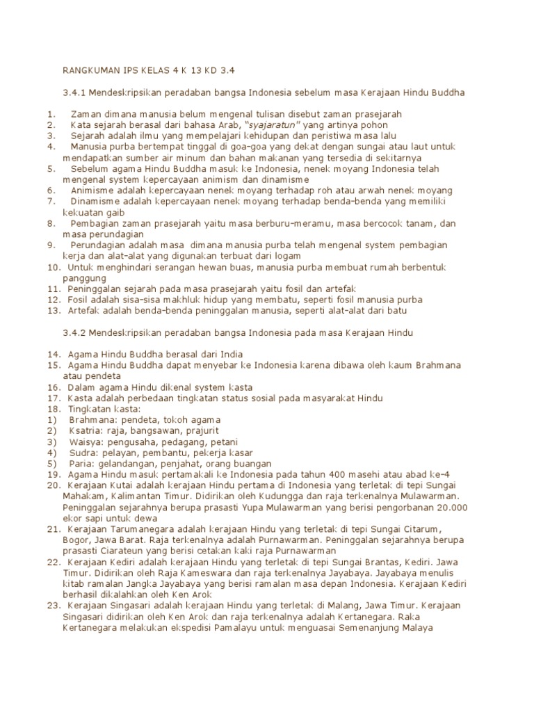 Rangkuman Ips Kelas 4 K 13 KD 3 | PDF