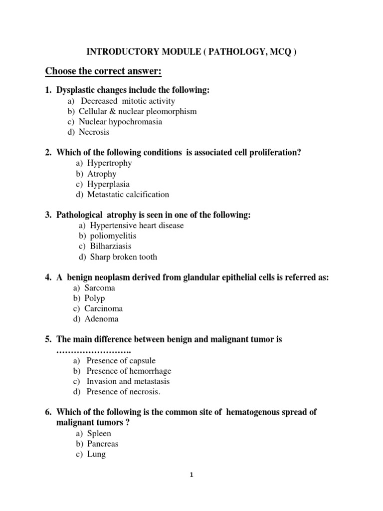 Pathology MCQ Question Bank with Answers | PDF | Benign Tumor | Neoplasms