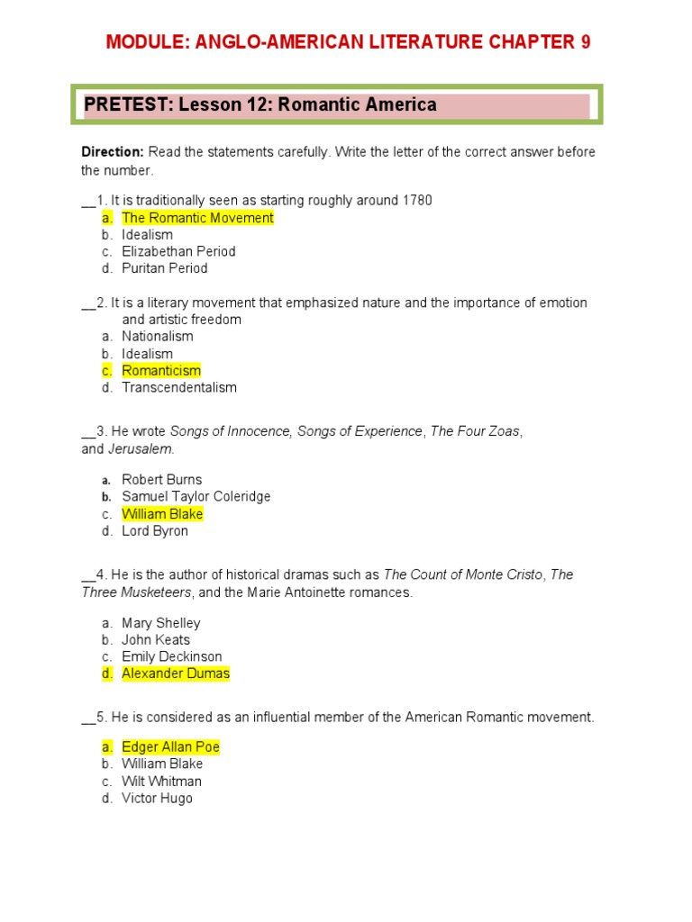 Lesson 12 Romantic Period | PDF | Romanticism | Transcendentalism
