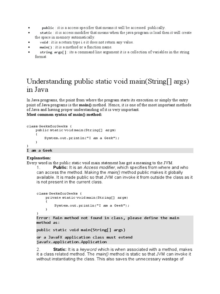 Explanation Public Static | PDF | Method (Computer Programming) | Class ...