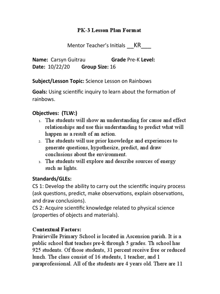 Cognitive Lesson Plan | PDF | Prism | Rainbow