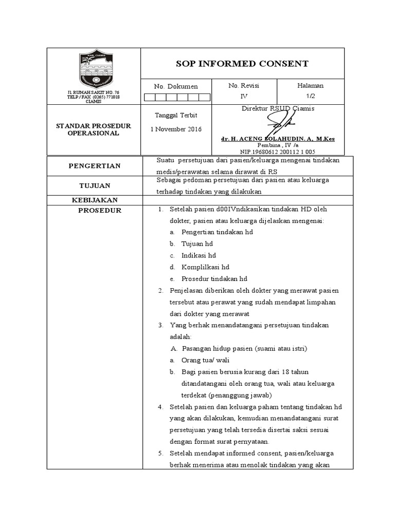 Sop Informed Consent | PDF | Kesehatan Holistik