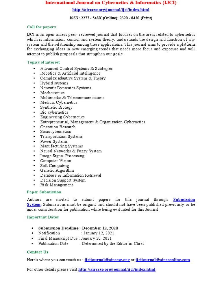 Call for Papers: Cybernetics Journal | PDF