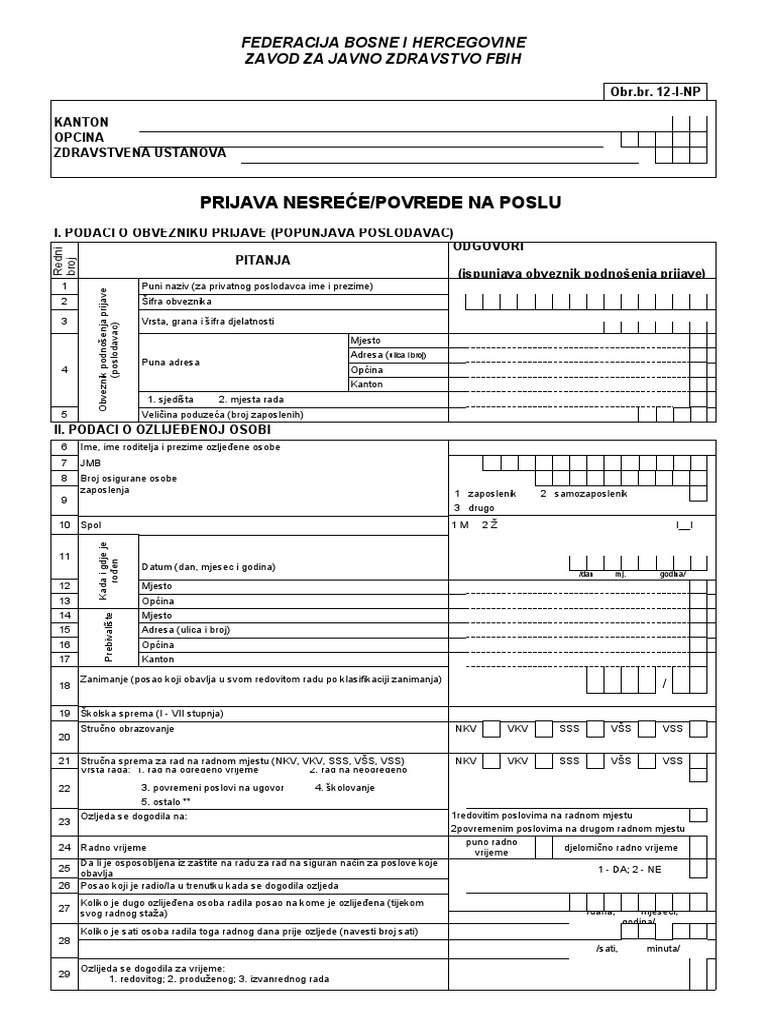 L-Prijava Nesrece Povrede Na Poslu | PDF