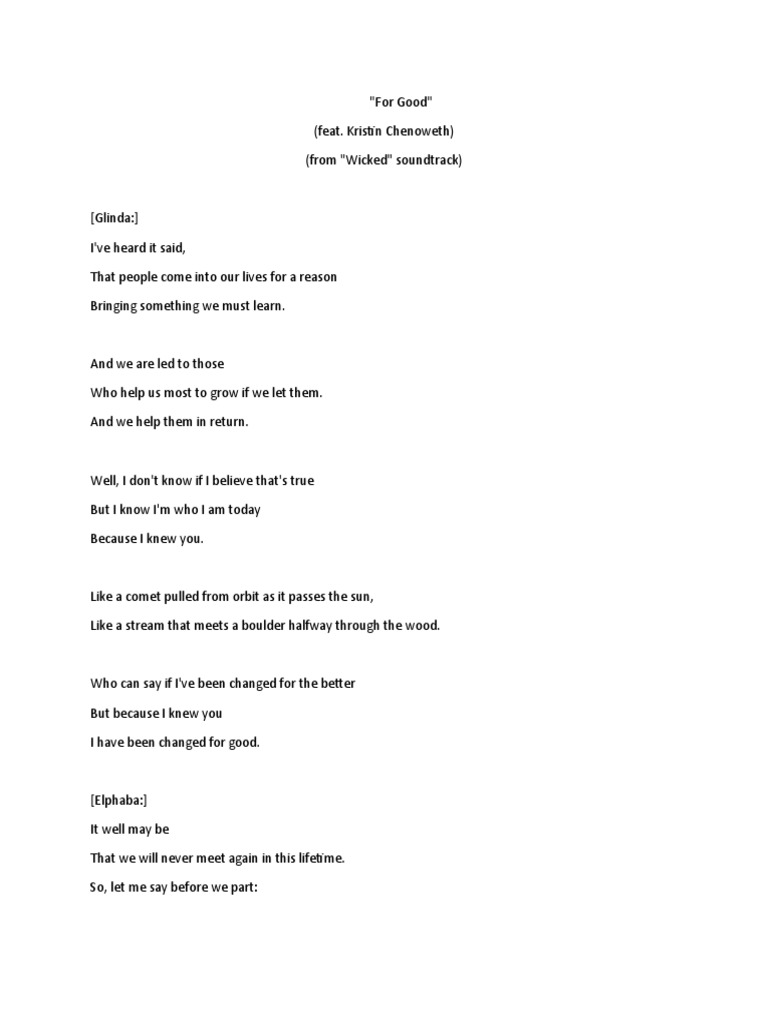 For Good Lyrics | PDF