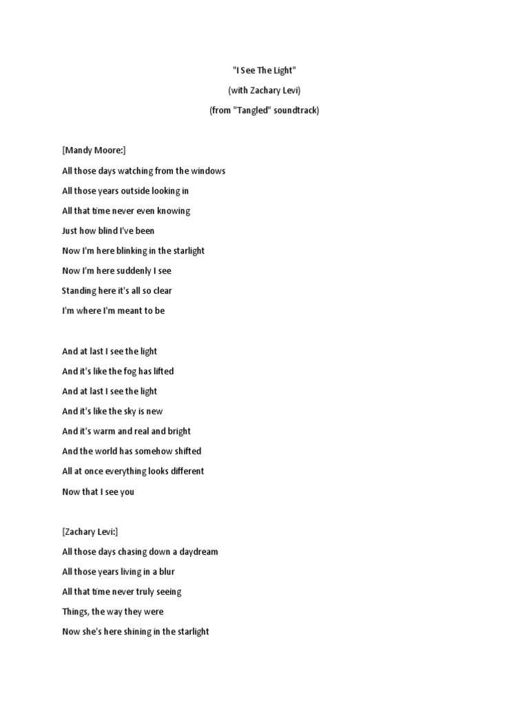 I See The Light Lyrics | PDF