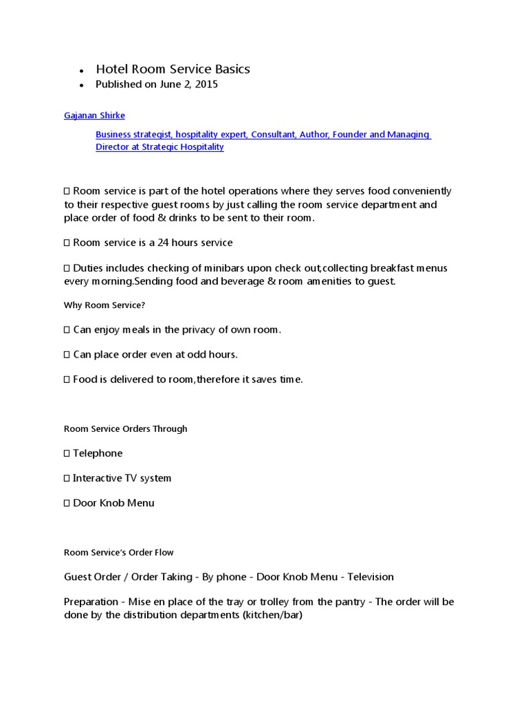 Room Service Procedures | PDF | Food And Drink | Foods