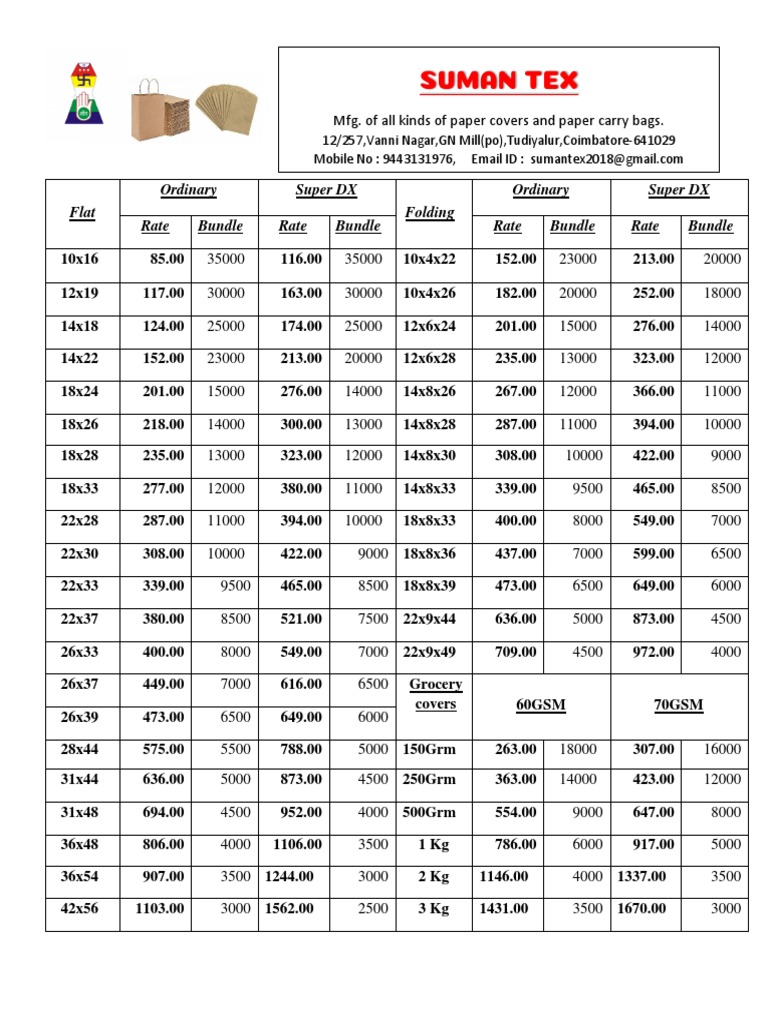 Paper Bags Price List | PDF