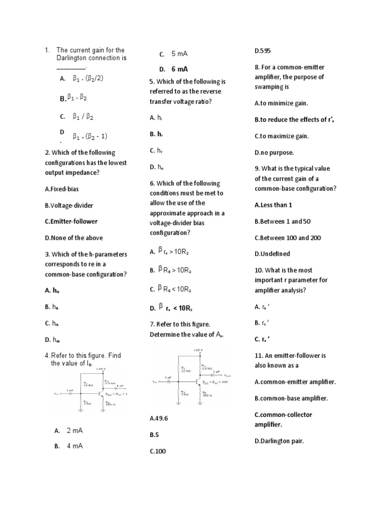 The Current Gain For The Darlington Connection Is - 5 Ma | PDF ...