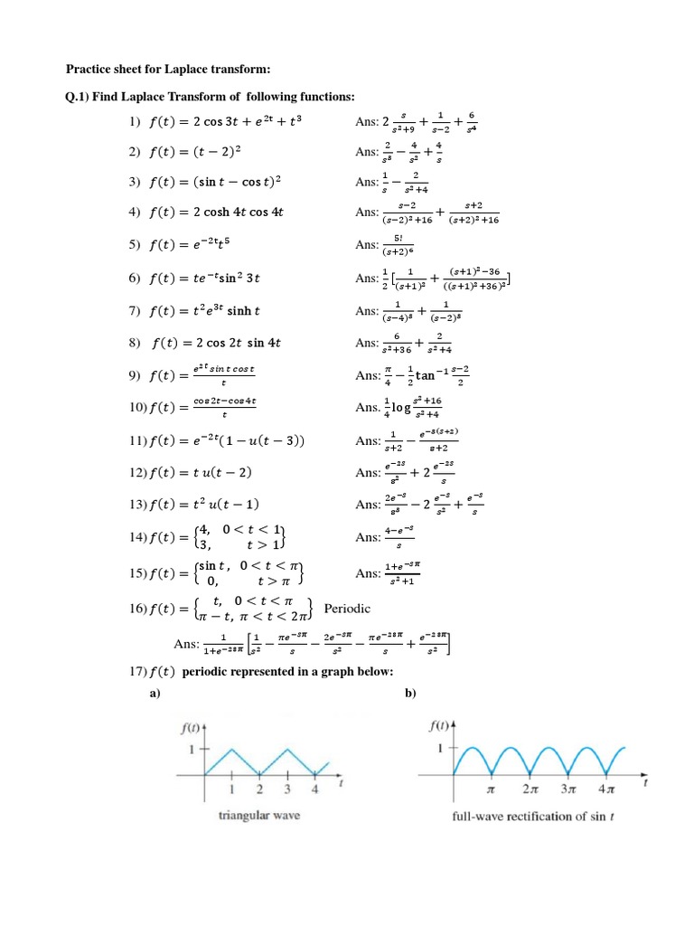 Practice Questions 1 - Laplace Transforms PDF | PDF | Combinatorics ...