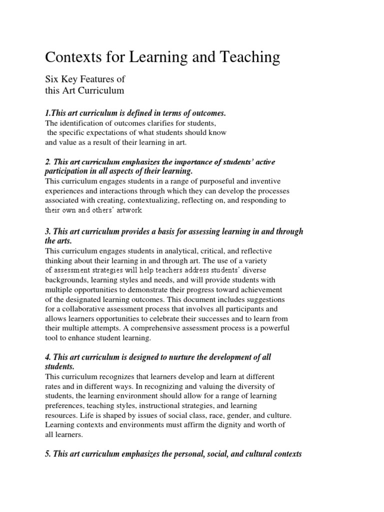 Exts For Learning and Teaching: Six Key Features of This Art Curriculum ...