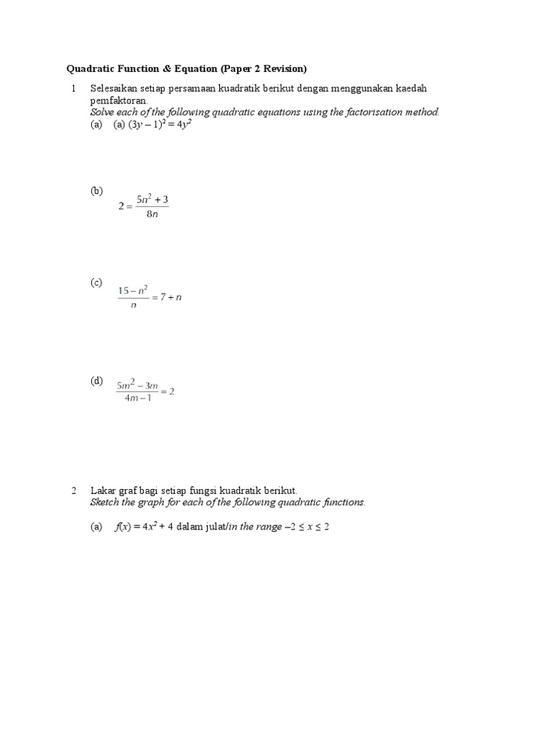 Quadratic Function Paper 2 Revision Form 4 KSSM | PDF | Mathematical ...