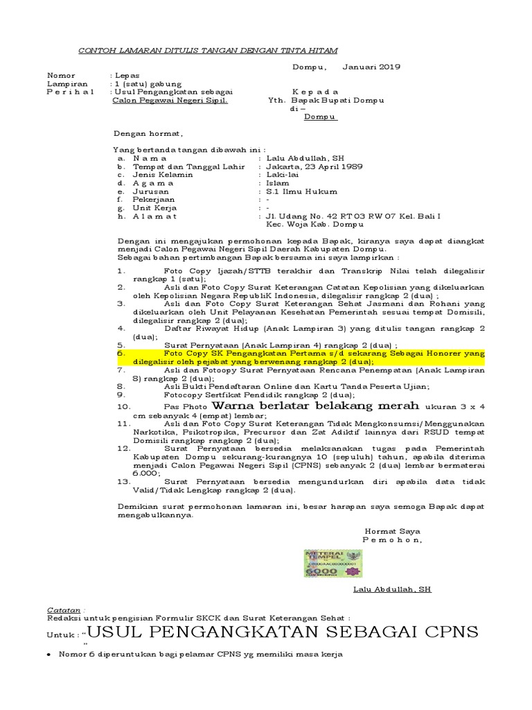 Contoh Pengisian DRH Perka 14 Tahun 2018 Lampiran Cpns 2019pengarahan | PDF