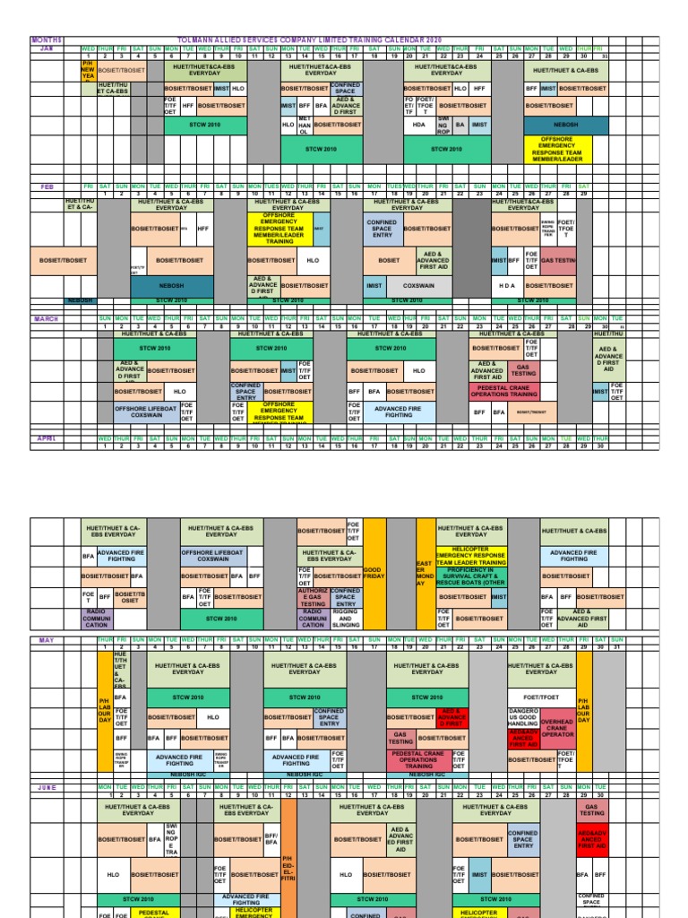 Months Tolmann Allied Services Company Limited Training Calendar 2020 ...