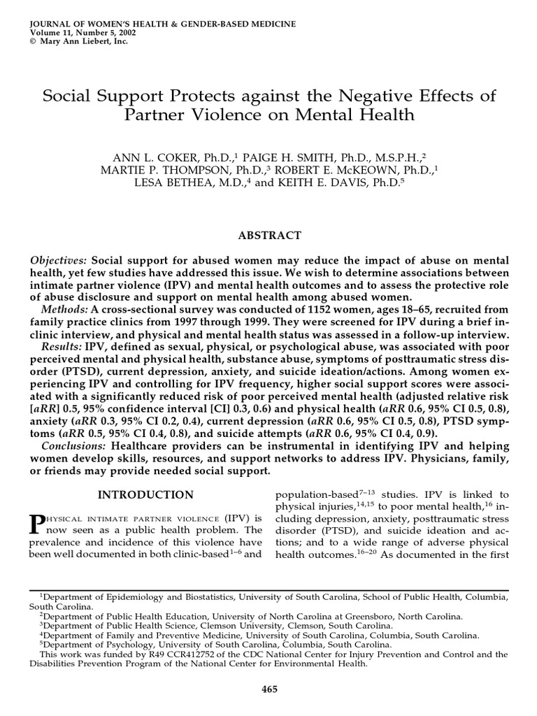 Social Support Pretects Against The Negative Effects of Partner ...