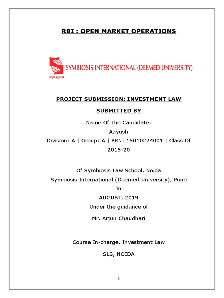 Rbi: Open Market Operations: Project Submission: Investment Law ...
