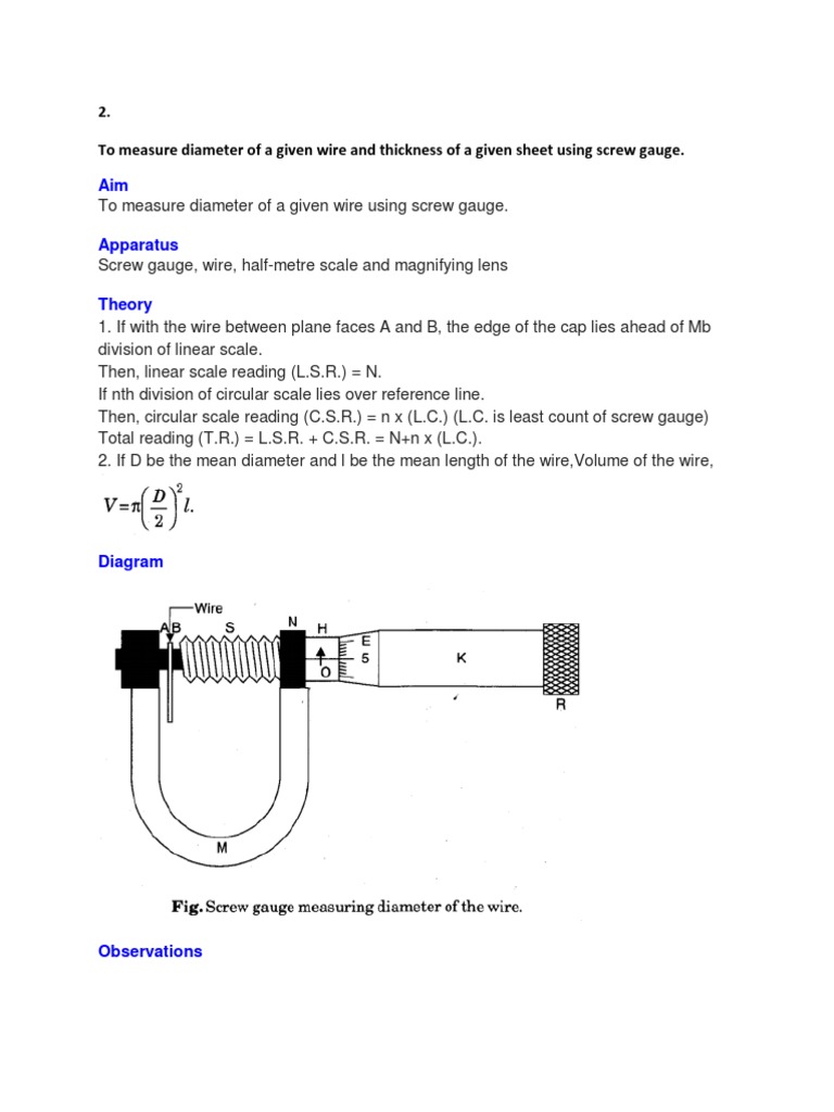 To Measure Diameter of A Given Wire and Thickness of A Given Sheet ...