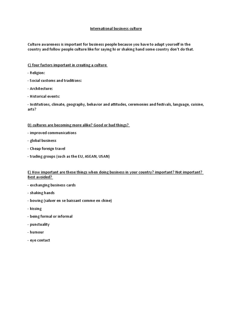 Cours 1 International Business Culture | PDF | Behavioural Sciences ...