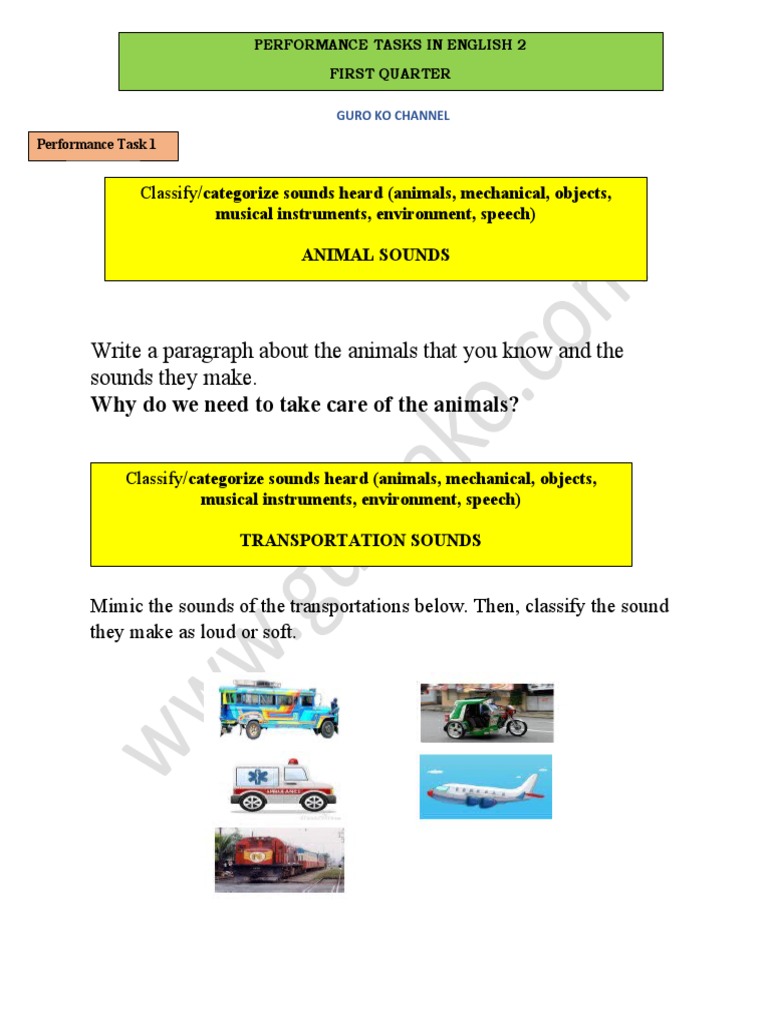 Write A Paragraph About The Animals That You Know and The Sounds They ...