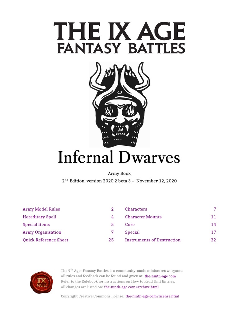 Infernal Dwarves: Army Book 2 Edition, Version 2020.2 Beta 3 - November ...