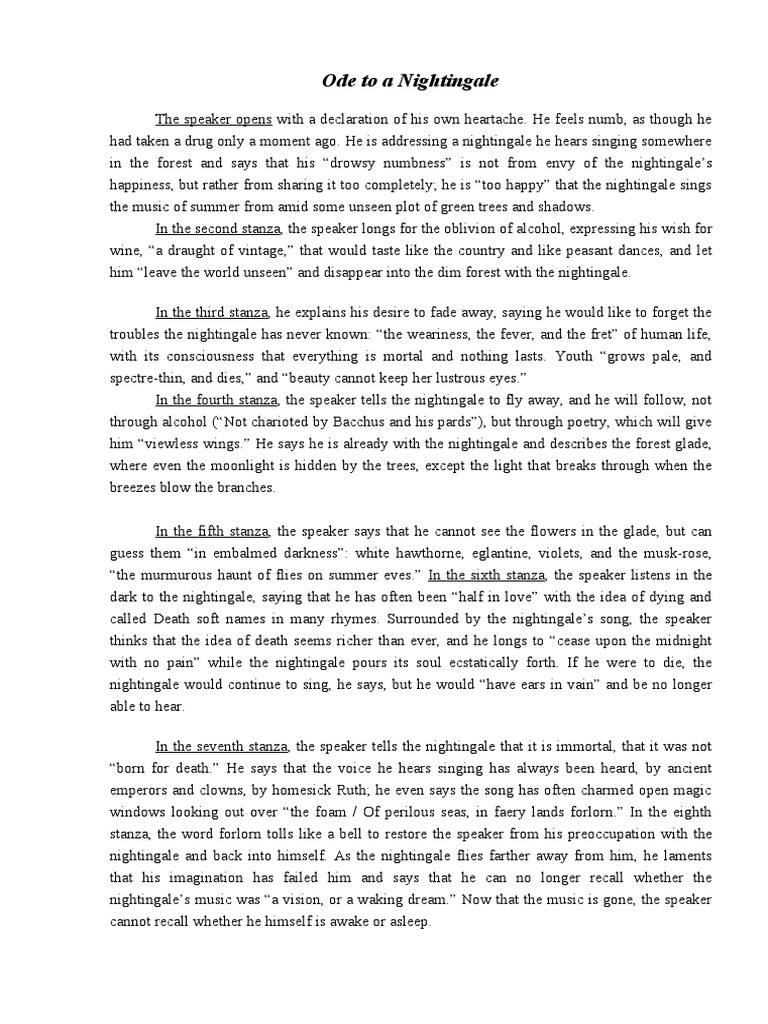Keats Ode Nightingale | PDF | Entertainment (General)