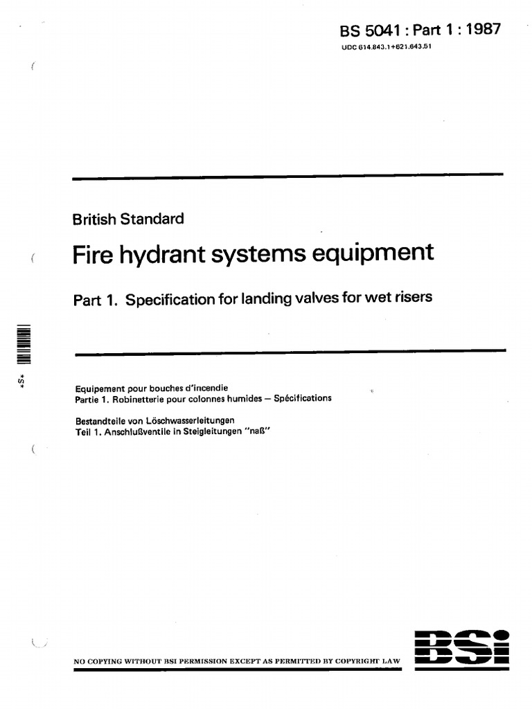 BS 5041 - Part 1 - 1987 - Fire Hydrant Systems Equipment | PDF