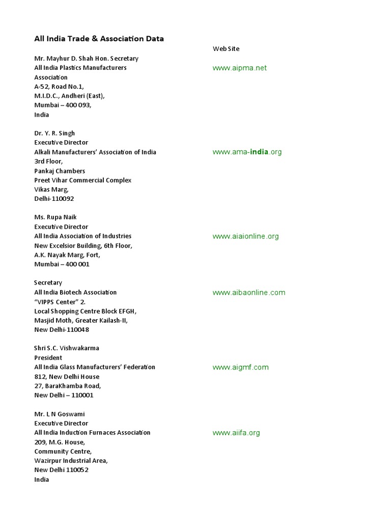 Directory of Trade Associations in India | PDF | Economy Of India ...