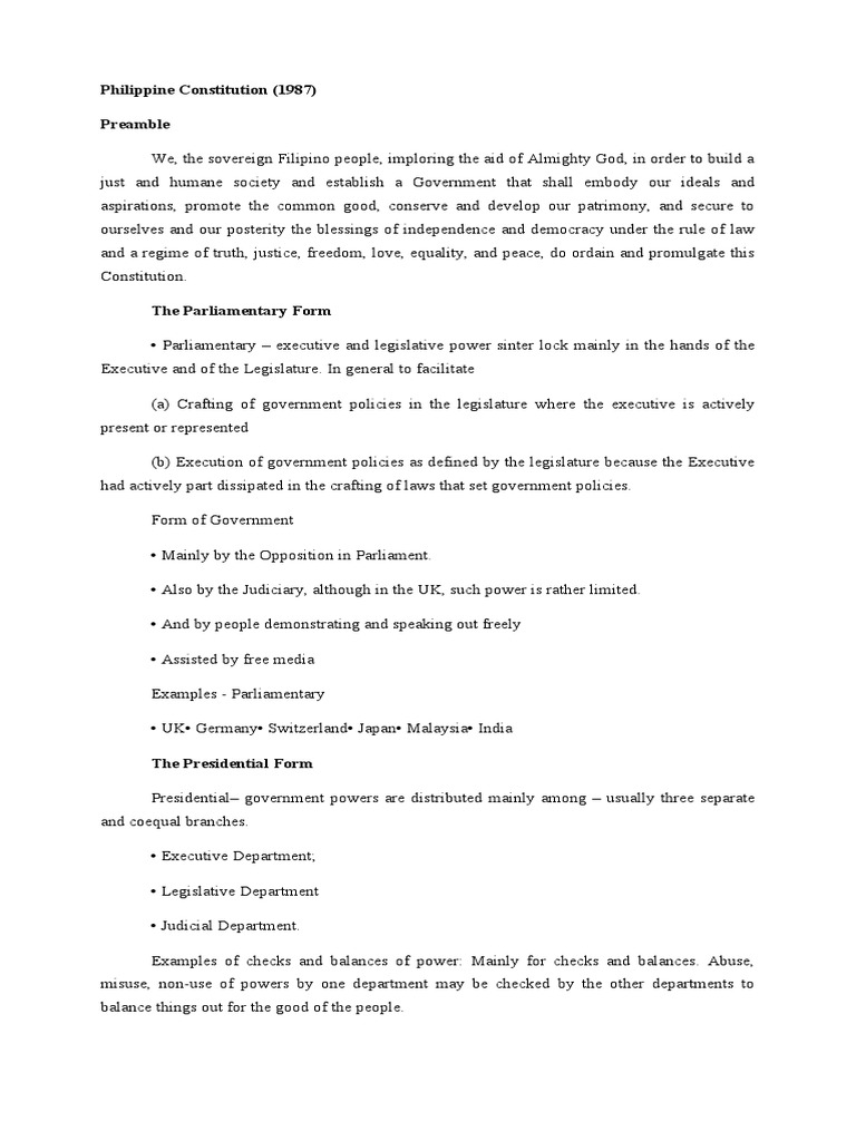 Philippine Constitution (1987) Preamble | PDF