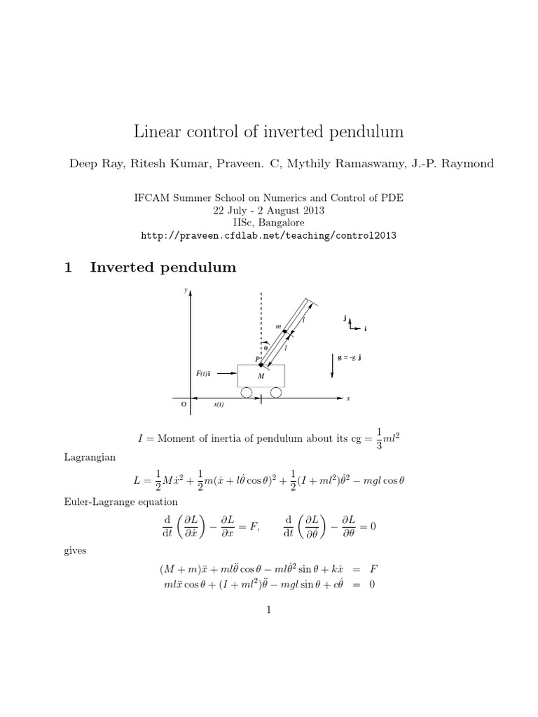 Linear Control of Inverted Pendulum | PDF | Eigenvalues And ...