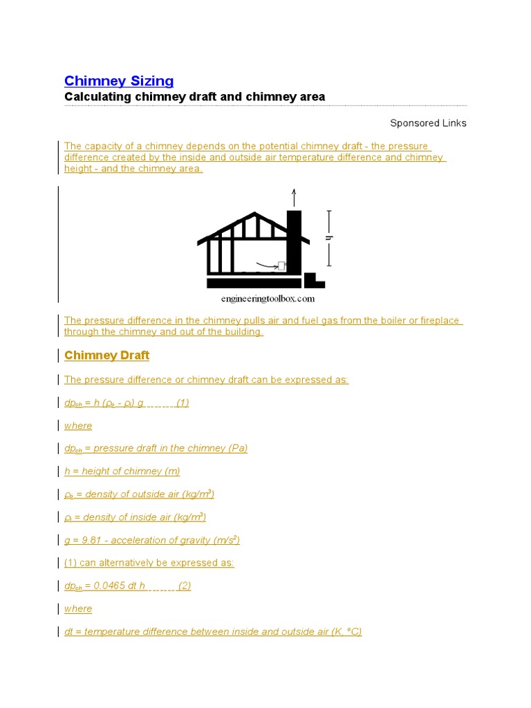 Chimney Sizing: Calculating Chimney Draft and Chimney Area | PDF