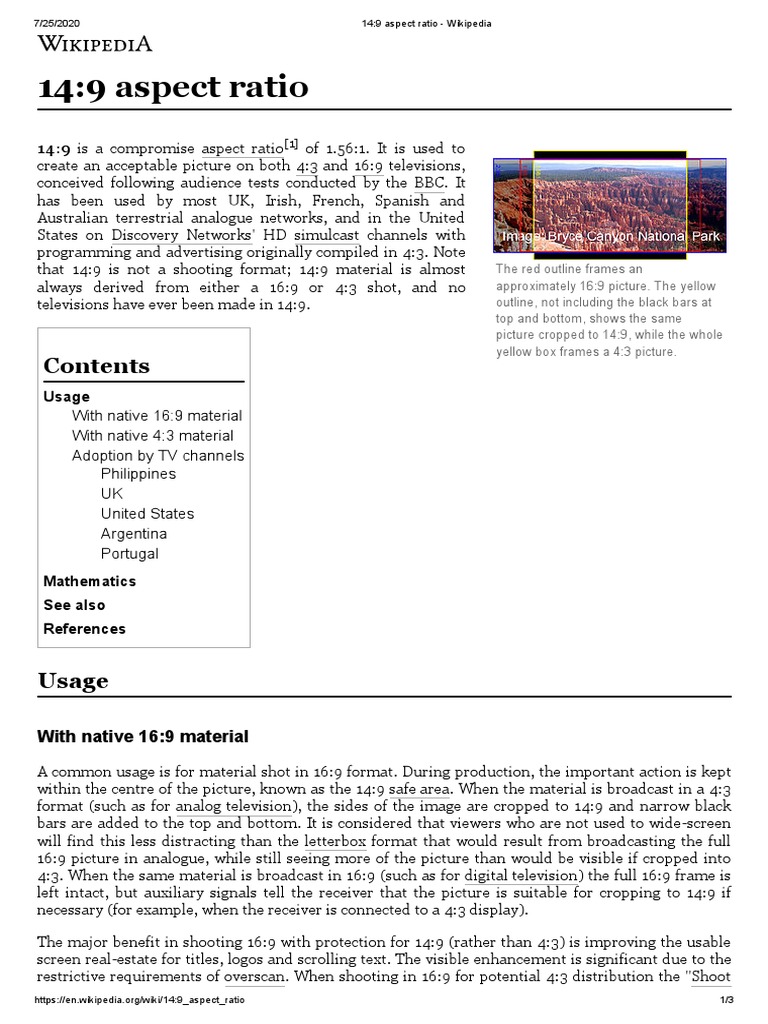 14 - 9 Aspect Ratio - Wikipedia | PDF | Television | Filmmaking