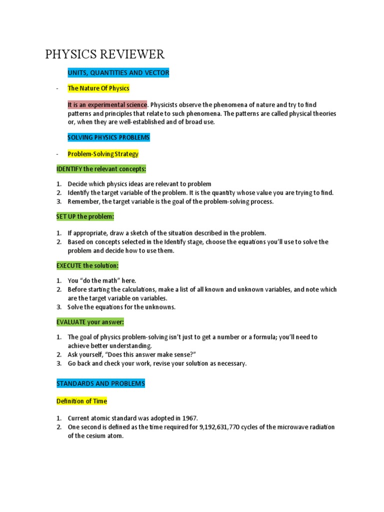 Physics Reviewer: Units, Quantities and Vector | PDF | Observational ...