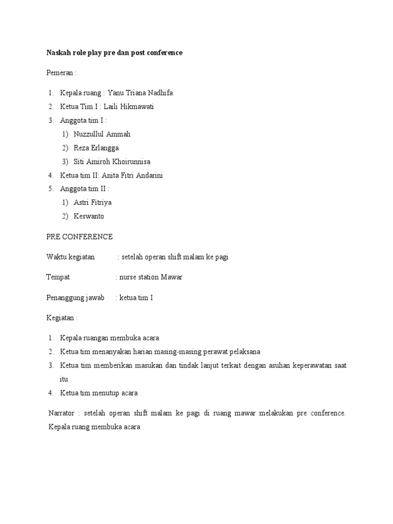 Role Play Pre dan Post Conference Keperawatan | PDF