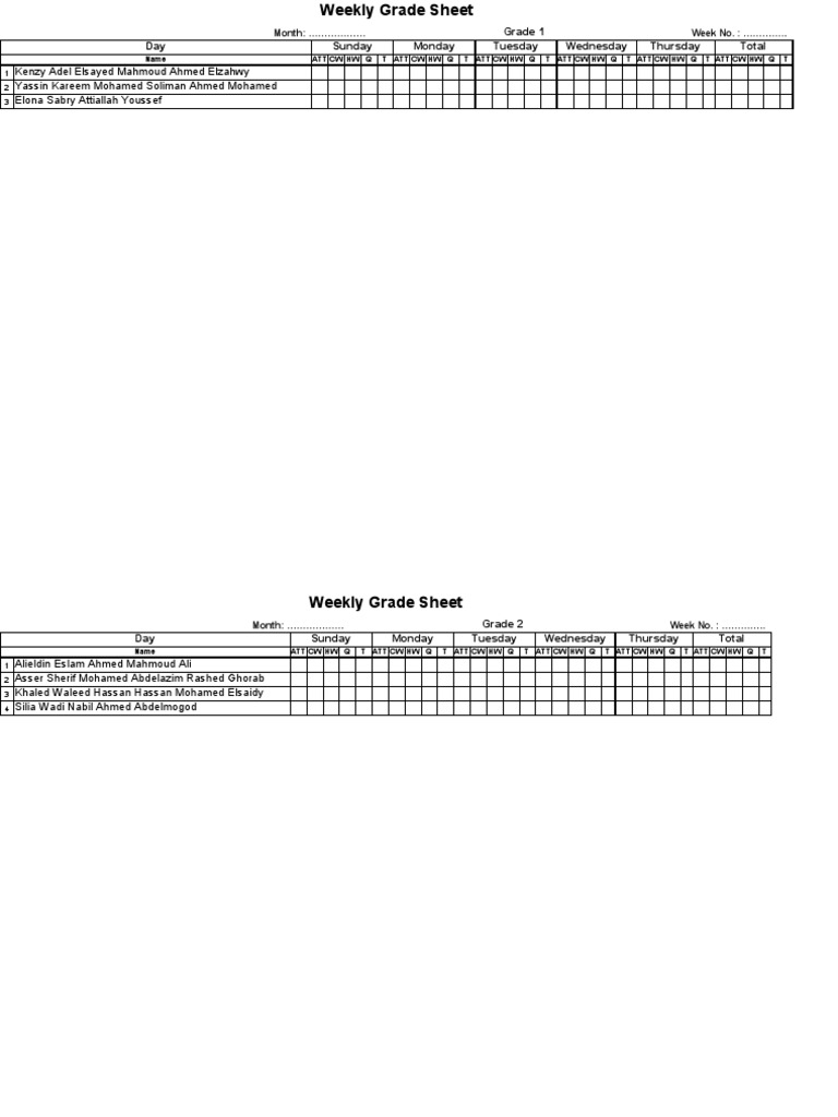 Weekly Grade Sheet | PDF | Violence | Ramadan