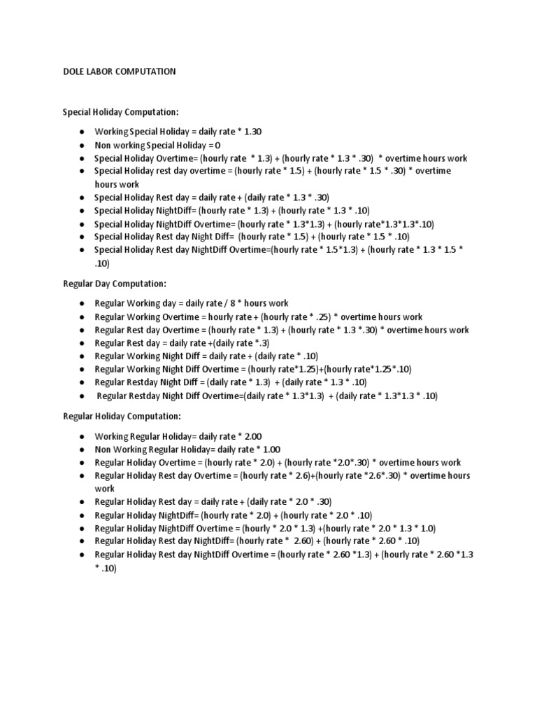 DOLE Payroll and Overtime Computation | PDF | Overtime | Factor Income ...