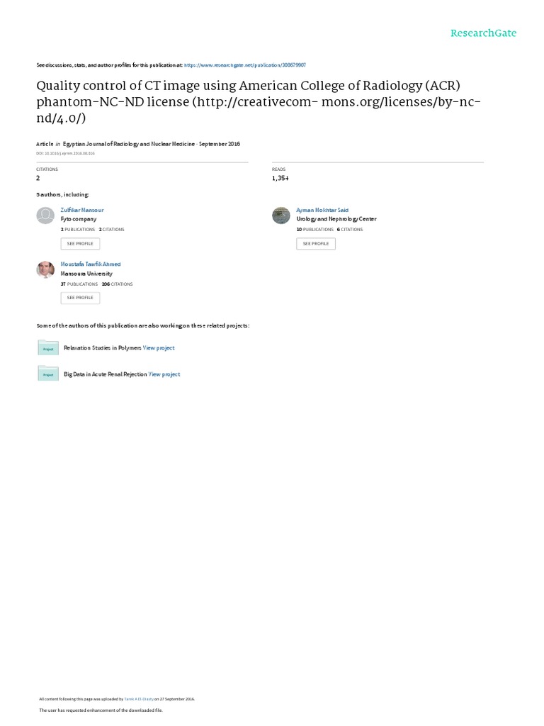 Quality Control of CT Image Using American College of Radiology (ACR ...