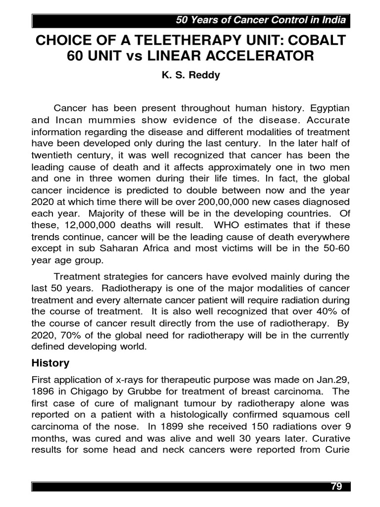 Choice of A Teletherapy Unit: Cobalt 60 Unit Vs Linear Accelerator ...