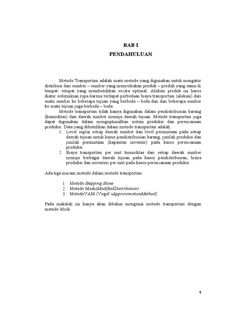 Model Transportasi Metode MODI Docx | PDF | Metode & Bahan Ajar