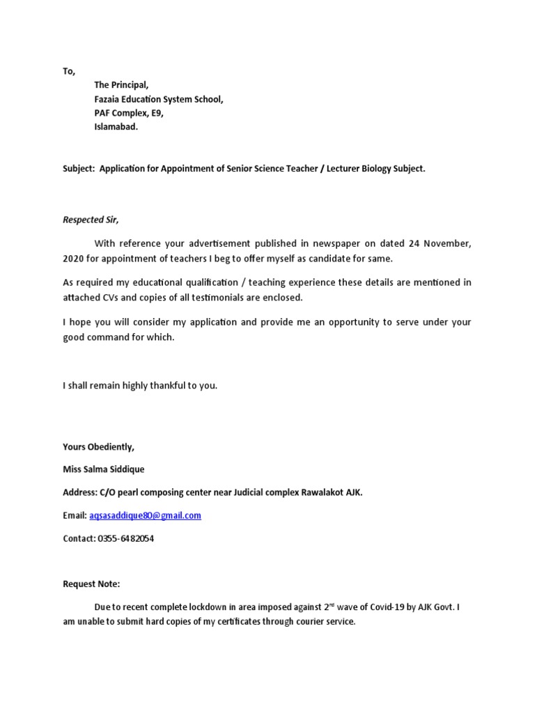 Respected Sir,: Email: Contact: 0355-6482054 | PDF