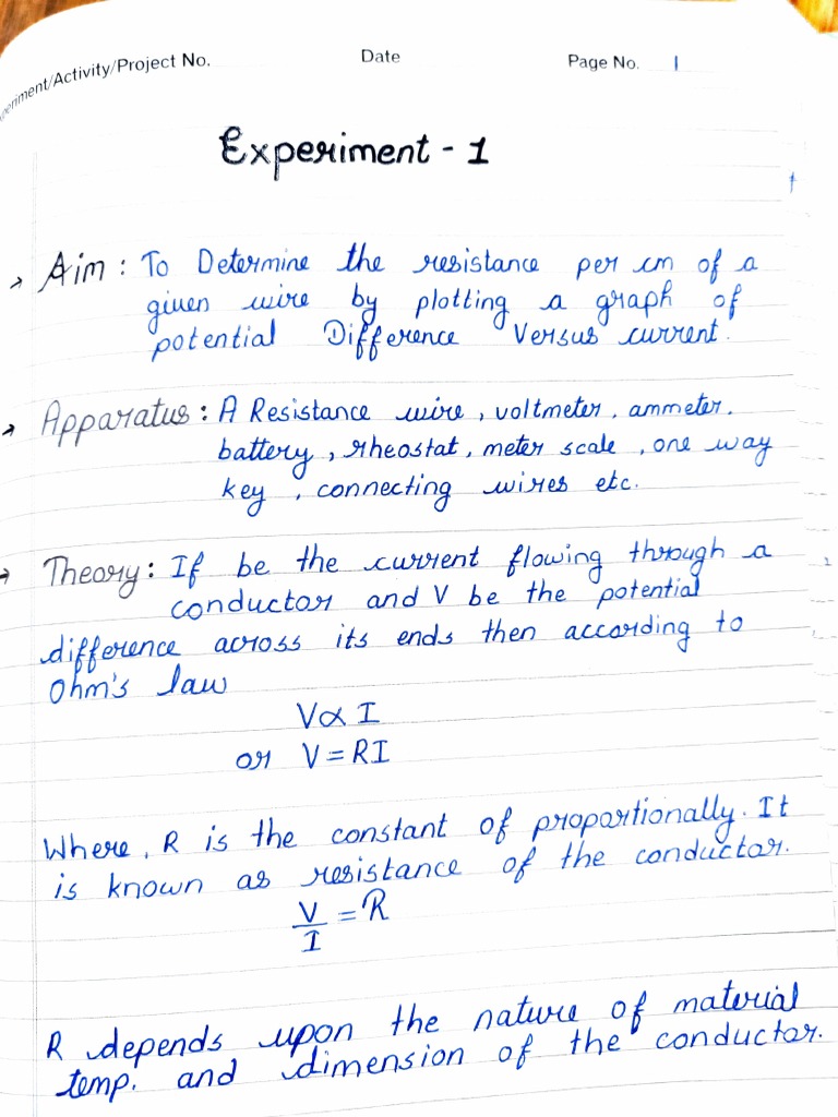 To Determine Resistance Per CM of A Given Wire by Plotting A Graph of ...